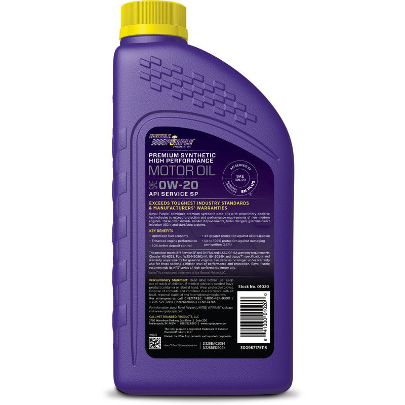 Royal Purple Premium Synthetic High Performance Multi-Grade 0W-20 Moto