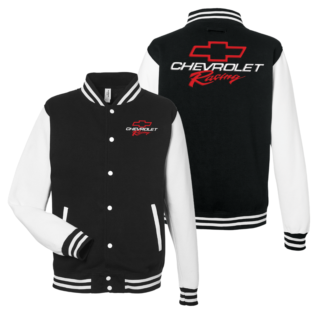 Black and White Chevy Racing Varsity Jacket | Truck Store Online