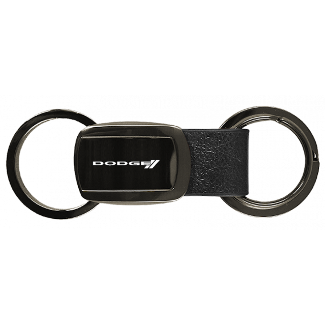 Dodge Stripe Leather Tri-Ring Key Fob in Gun Metal | Truck Store Online